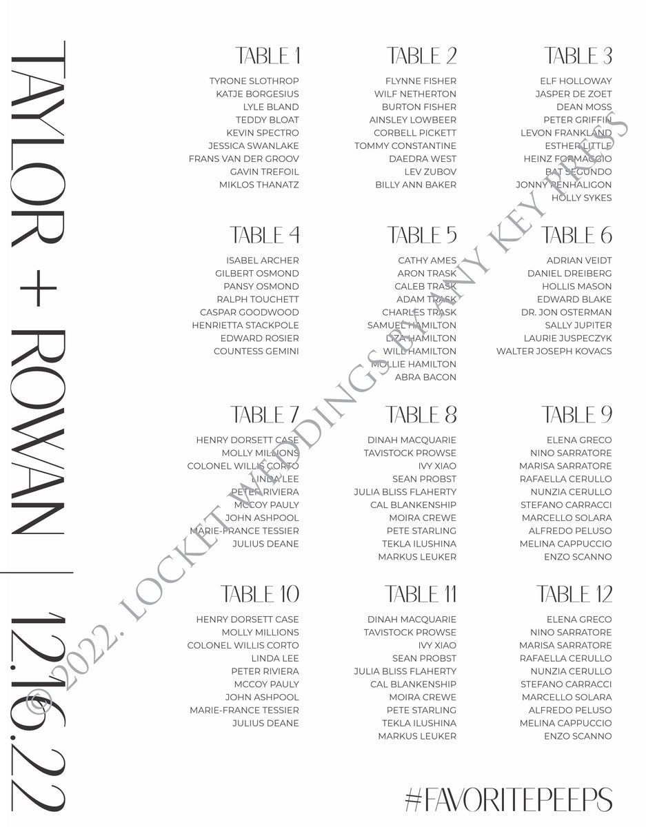 NEW Headline Wedding Seating Chart Mirror Cling – Any Key Press