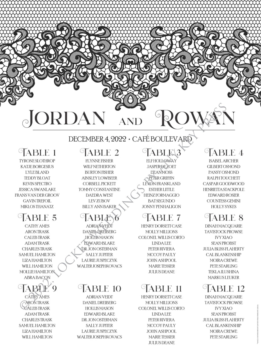 NEW Lace Wedding Seating Chart Mirror Cling – Any Key Press